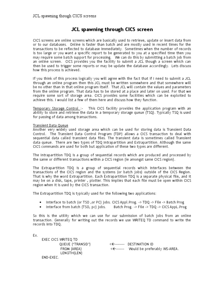 JCL Spawning Through CICS Screen | PDF | Information Technology | Computing