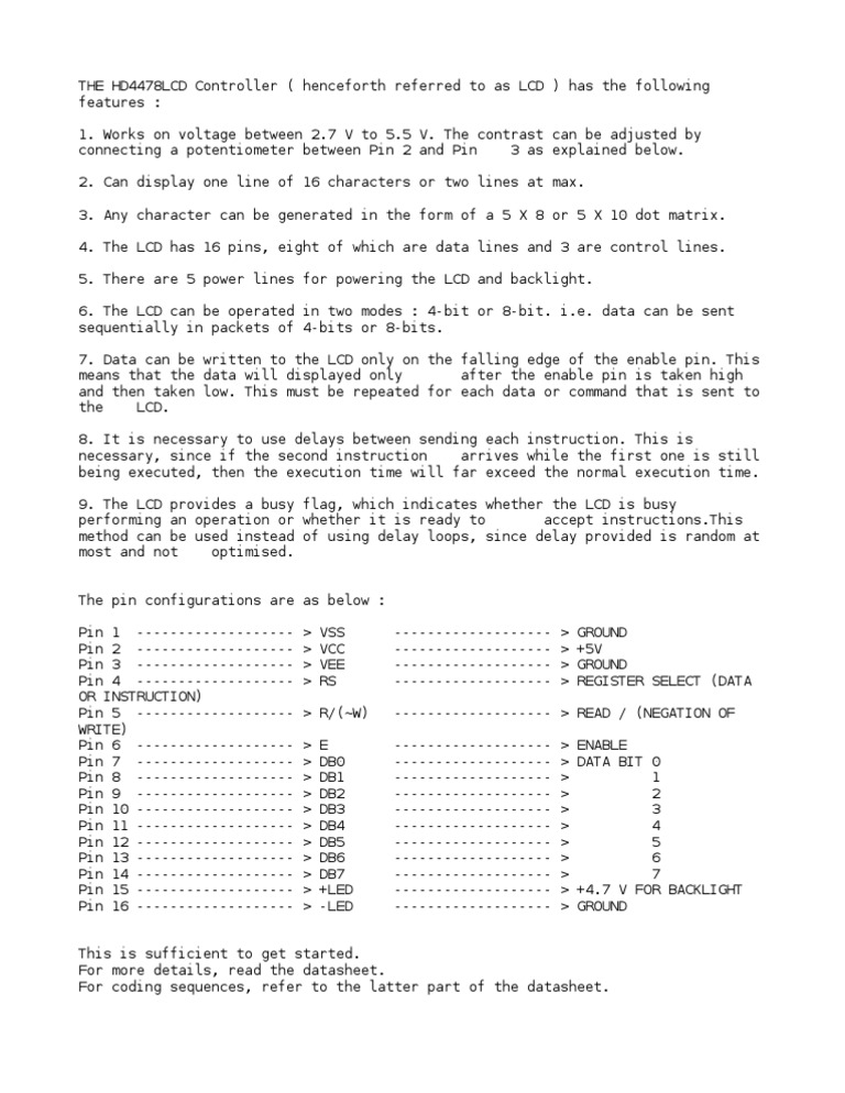 HD44780 LCD Datasheet Explained | PDF | Liquid Crystal Display ...