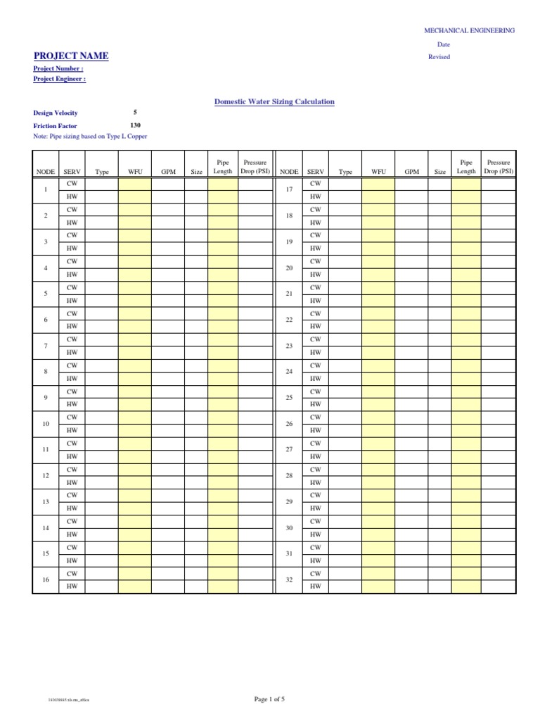 Domestic Water Sizing v2 | Pipe (Fluid Conveyance) | Pressure