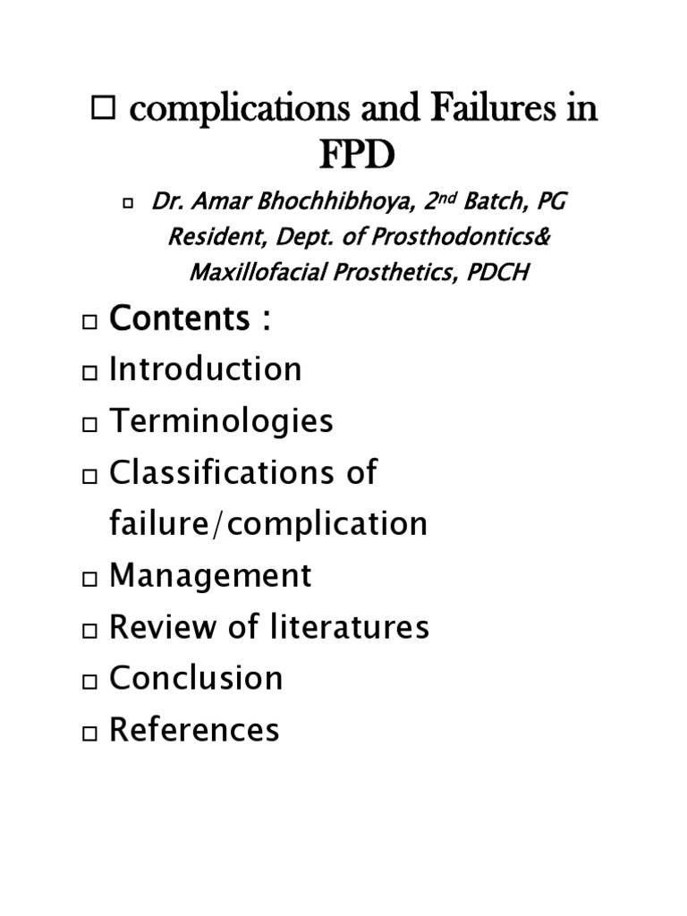 Complications and Failures in FPD | PDF | Dental Composite | Dental Implant