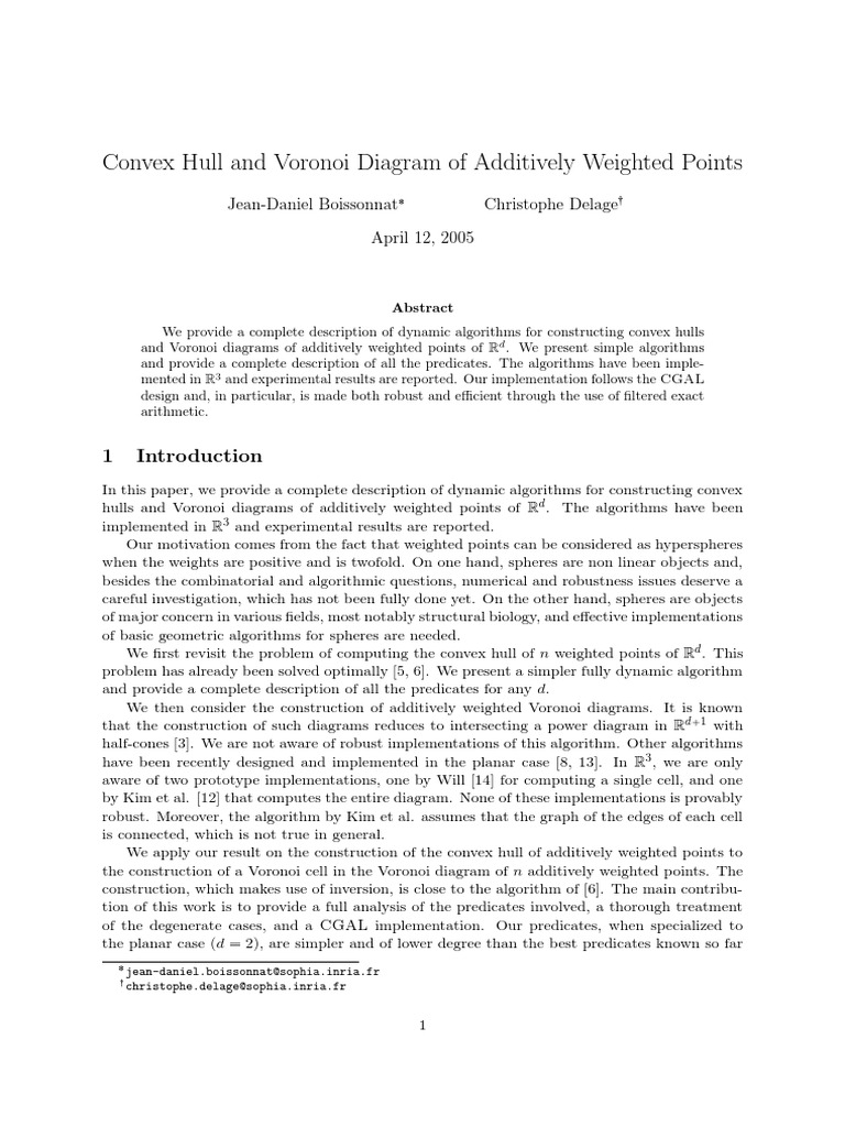 Convex Hull and Voronoi Diagram of Additively Weighted Points | PDF ...