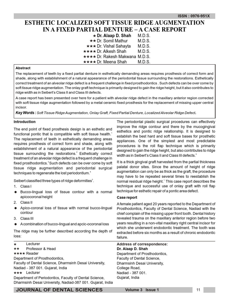 Esthetic Ridge Augmentation Case Study | PDF | Prosthodontics | Dentures