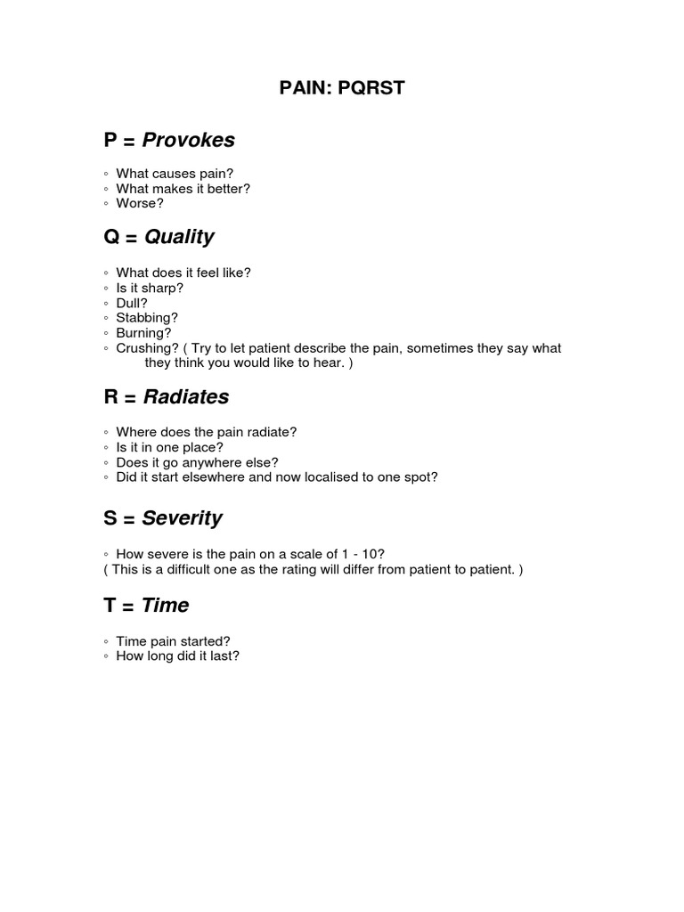 PQRST Pain Assessment Guide | PDF