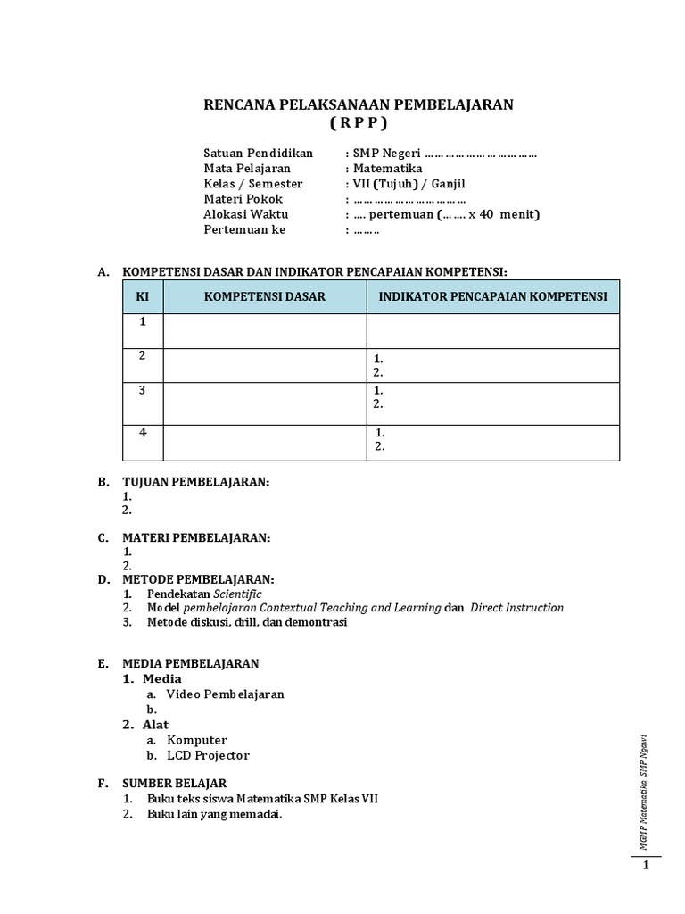 Format RPP Matematika SMP | PDF