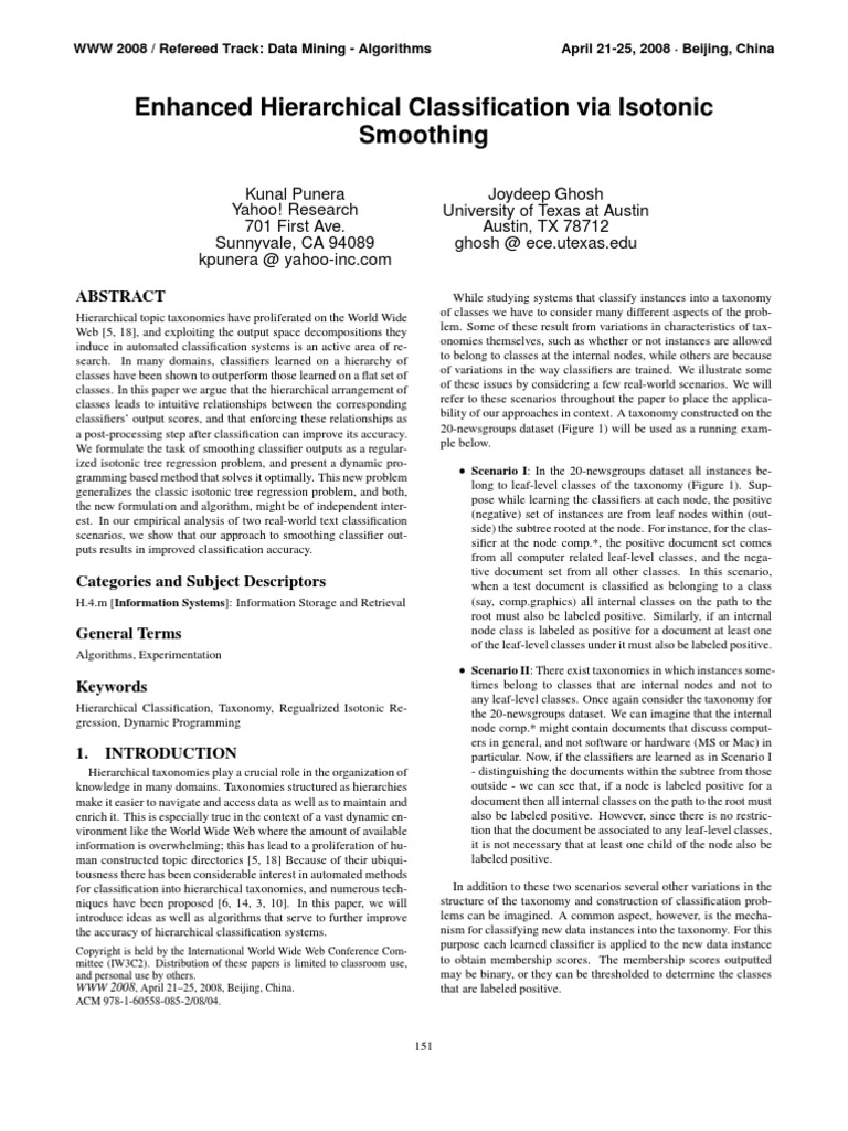 Enhanced Hierarchical Classification Via Isotonic Smoothing | PDF | Statistical Classification ...