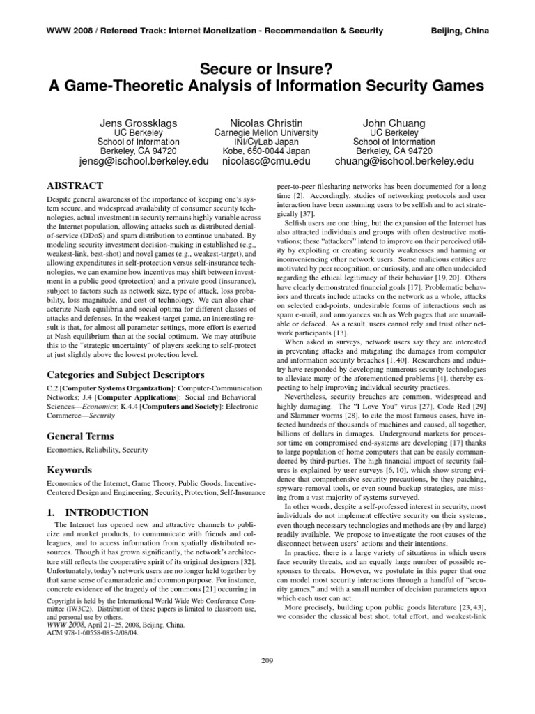 Secure or Insure? A Game-Theoretic Analysis of Information Security ...