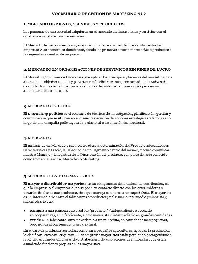 Vocabulario de Marketing Esencial | PDF | Distribución (comercial ...