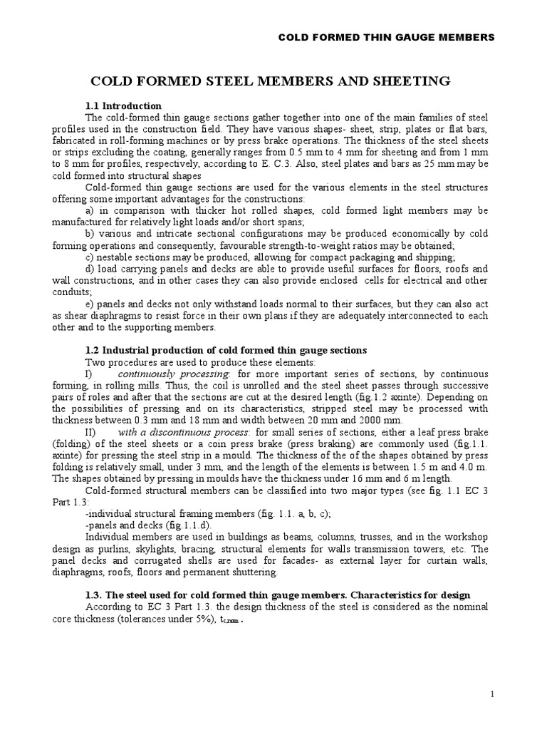 Cold Formed Steel Members and Sheeting | PDF | Sheet Metal | Strength ...