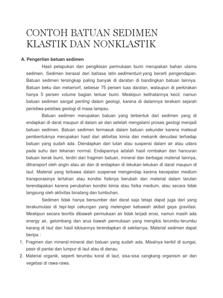 Contoh Batuan Sedimen Klastik Dan Nonklastik | PDF