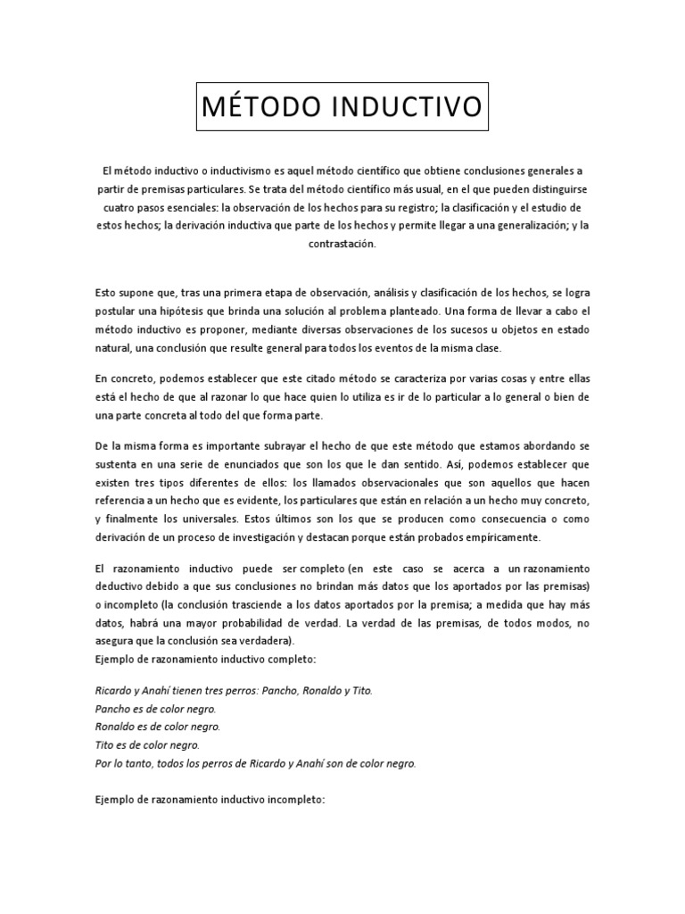 Método Inductivo | PDF | Razonamiento inductivo | Método científico