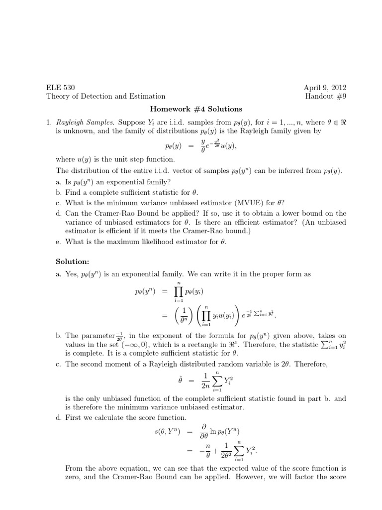 Solved Examples of Cramer Rao Lower Bound | PDF | Estimator | Bias Of ...