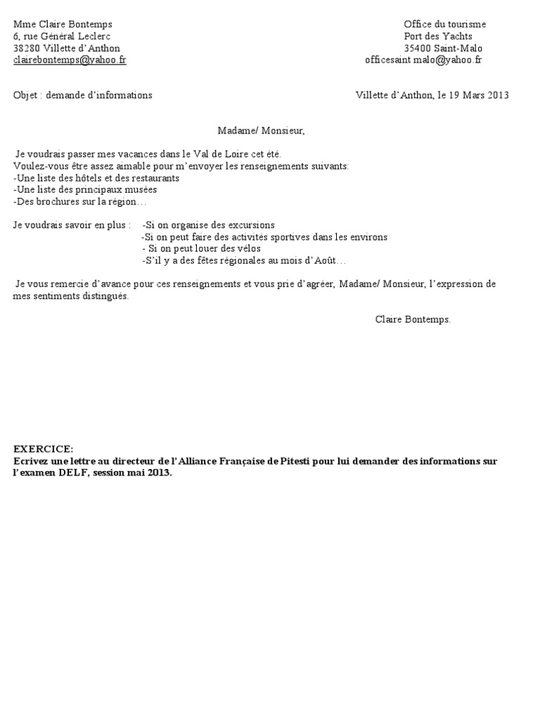 Exemples de Lettre Formelle | PDF | Paris