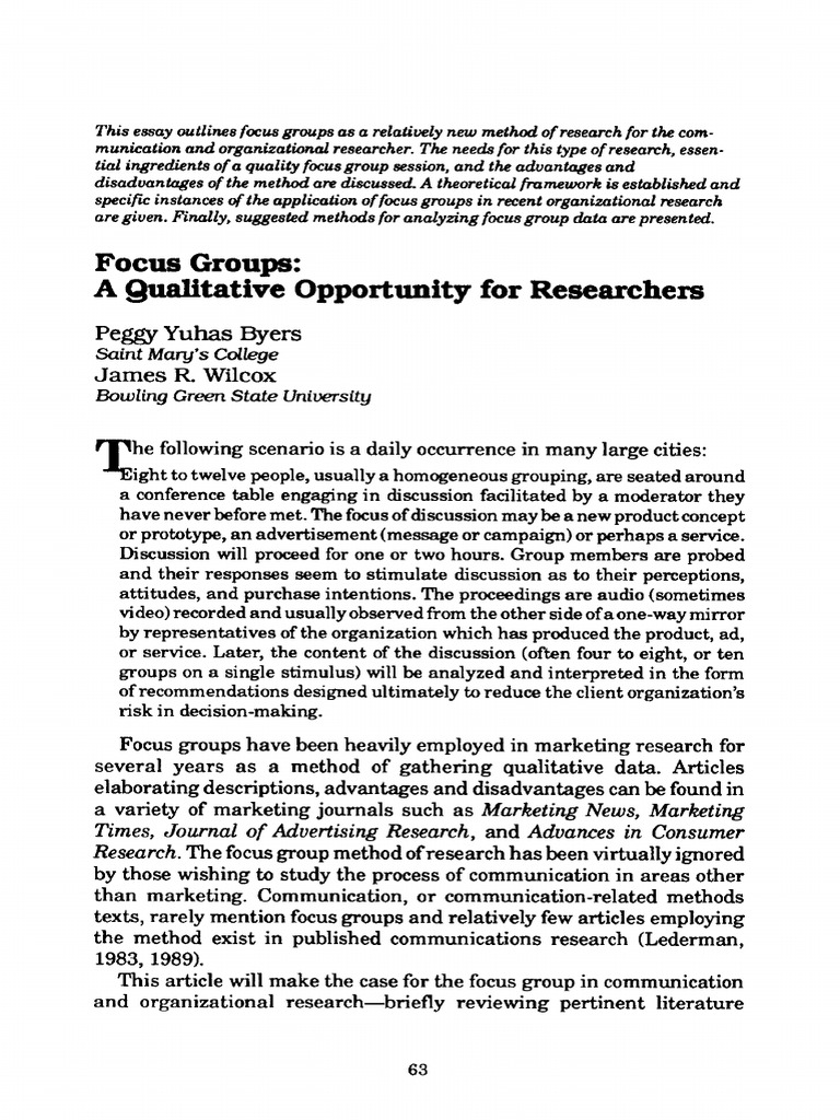 Focus Groups in Communication Research | PDF