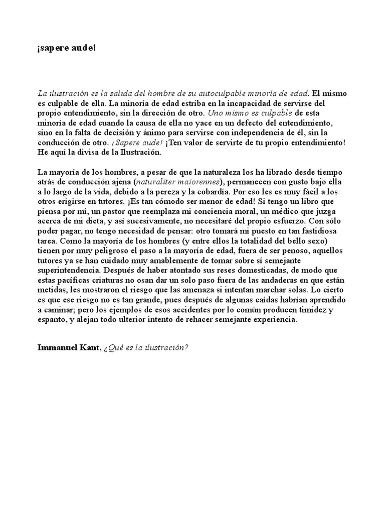 Sapere Aude - Immanuel Kant | PDF