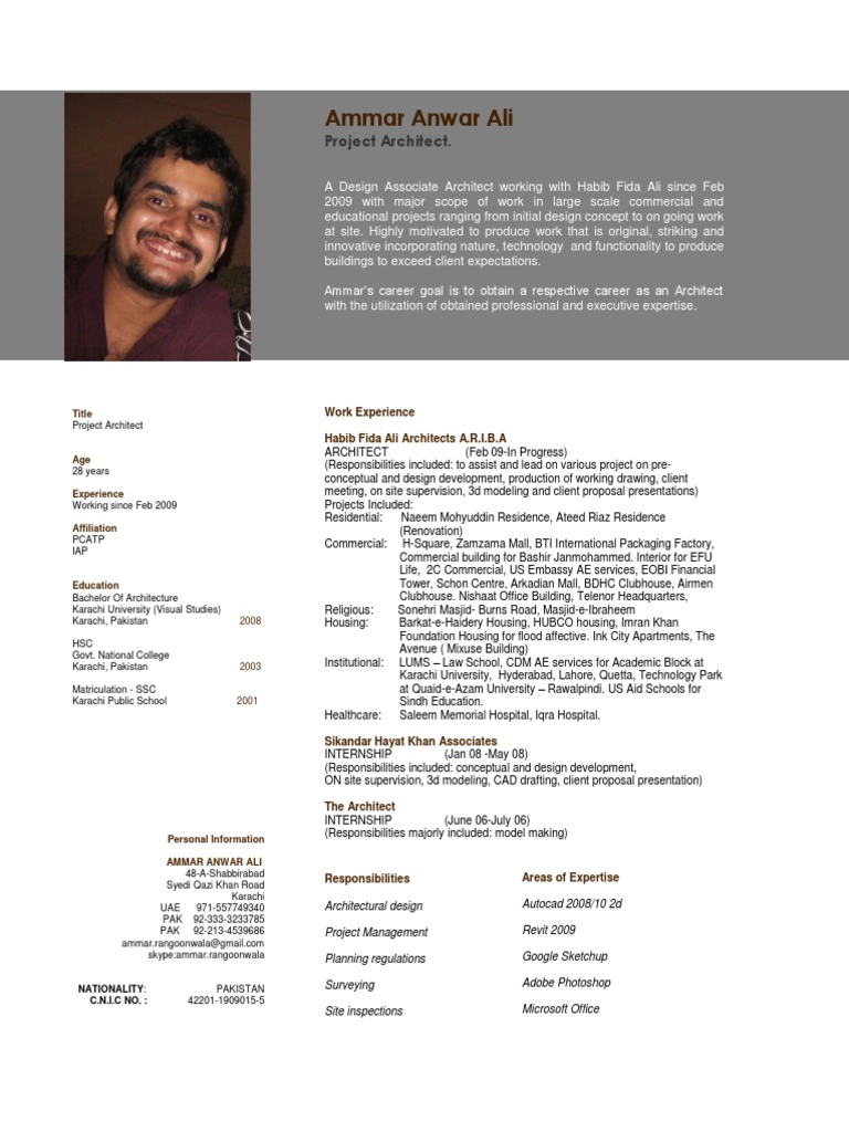 CV Ammar (Picture) | PDF | Karachi | Architect