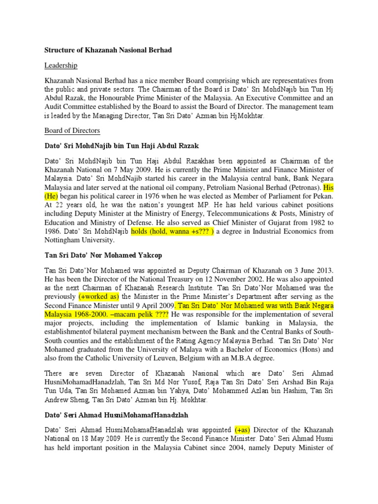 Structure of Khazanah Nasional Berhad | PDF | Malaysia | Economies
