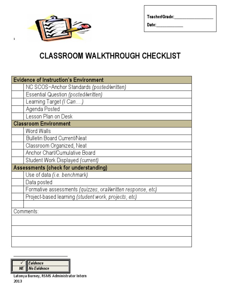 Classroom Walkthrough Checklist Snapshot1 | PDF | Career & Growth