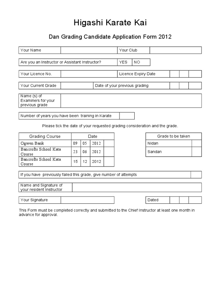 Higashi Karate Kai Dan Grading Application | PDF | Career & Growth