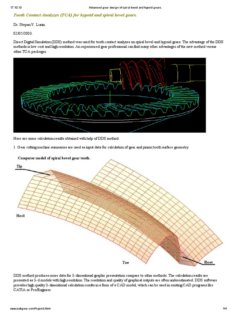 Tooth Contact Analyzes (TCA) For Hypoid and Spiral Bevel Gears | PDF ...