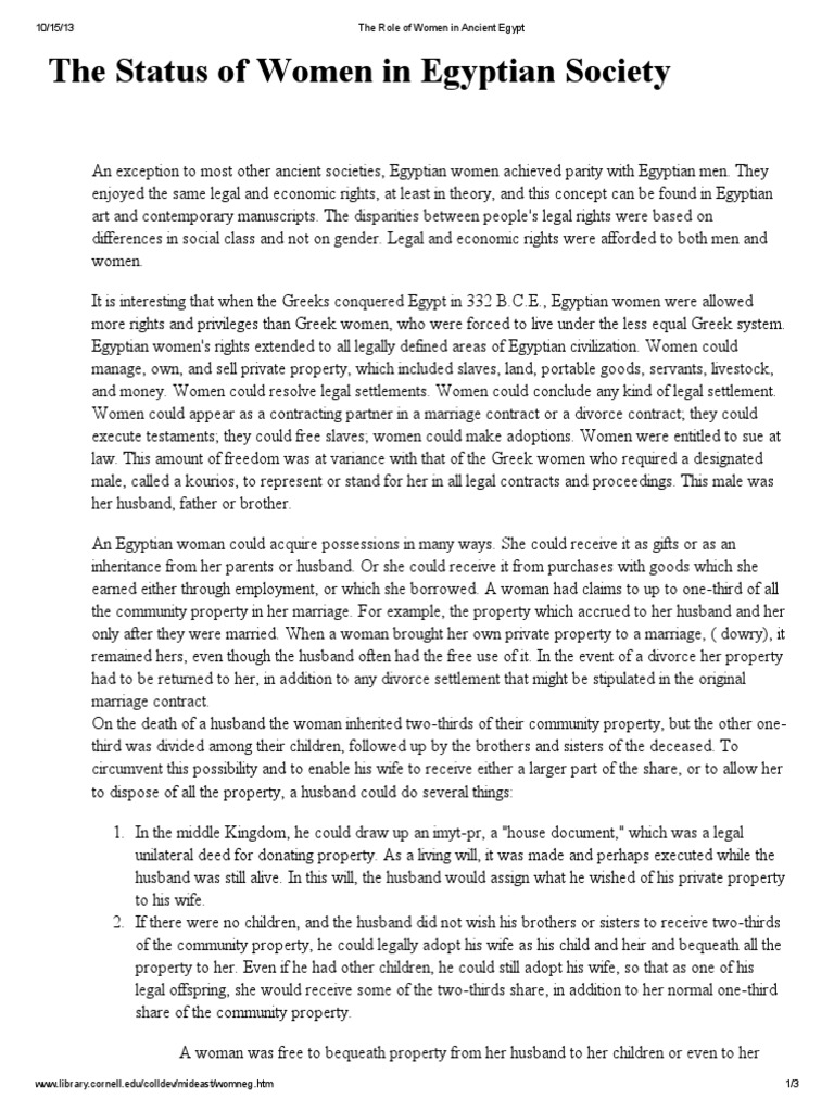 The Role of Women in Ancient Egypt | PDF | Wife | Husband