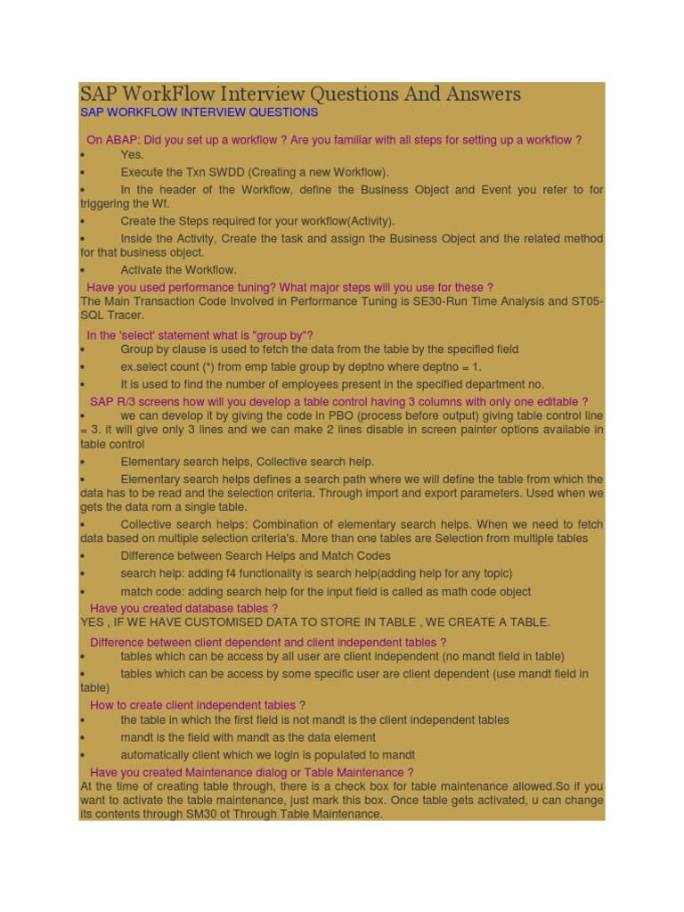 SAP WorkFlow Interview Questions and Answers | PDF | Email | Business Process