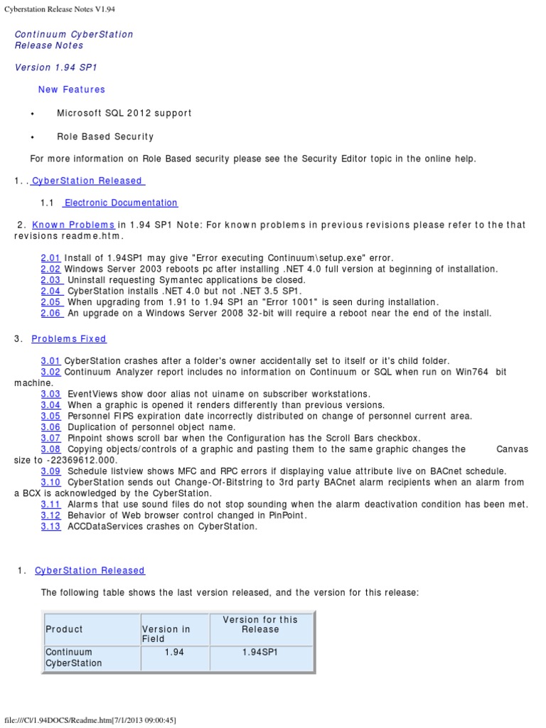 CyberStation V1.94 SP1 Release Notes | PDF | Installation (Computer ...