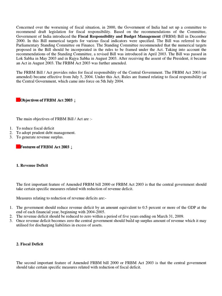 FRBM Act | PDF | Government Budget Balance | Deficit Spending