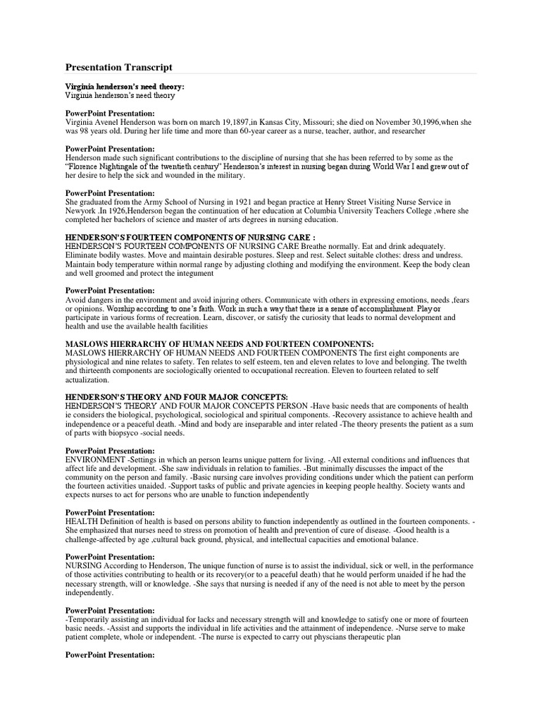 Presentation Transcript VIRGINIA | PDF | Nursing | Psychological Concepts