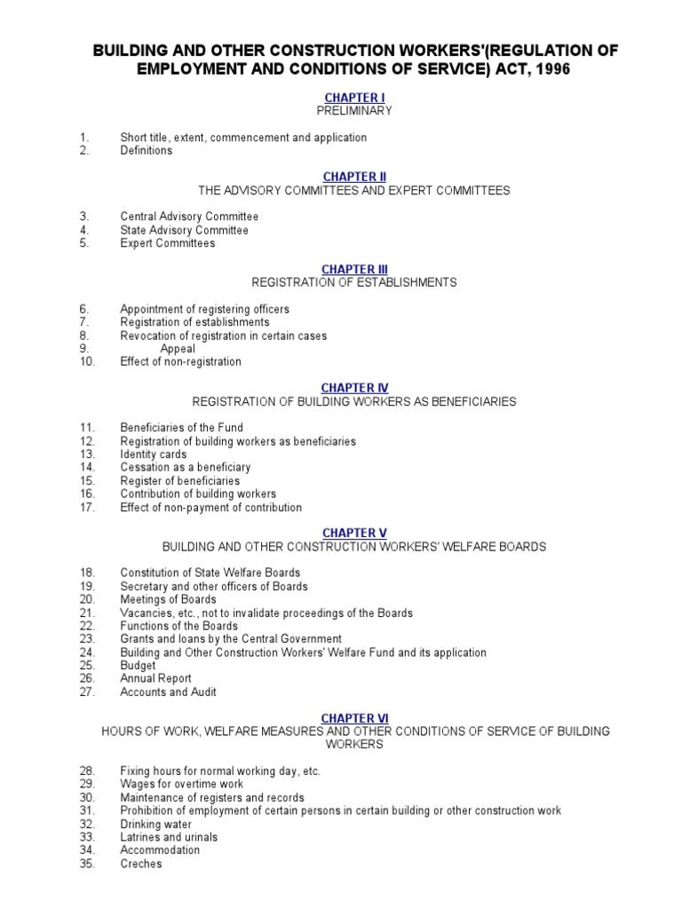 BOCW Act & Central Rules | PDF | Elevator | Member Of Parliament