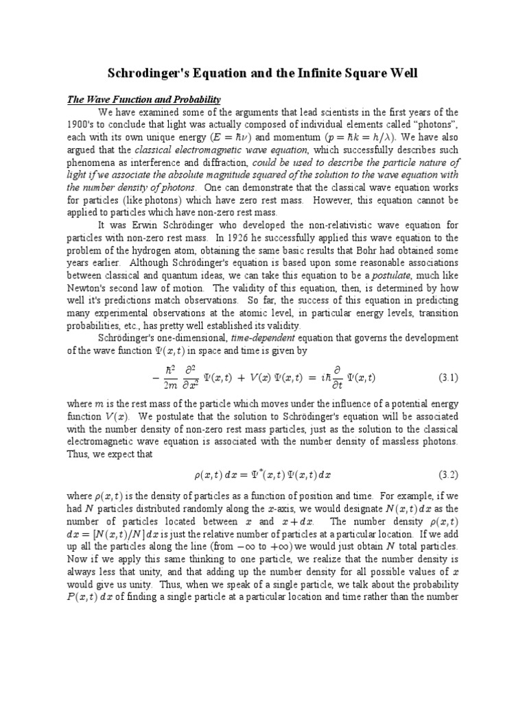 Infinite Square Well Wave Function Schrödinger Equation