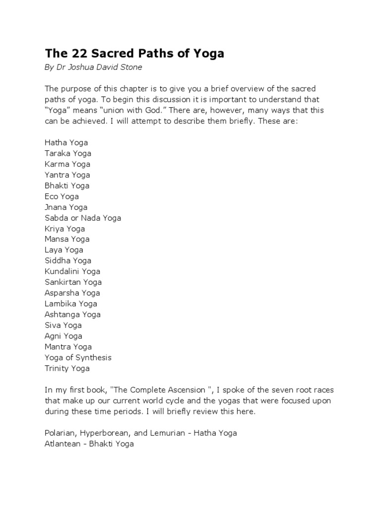 The 22 Sacred Paths of Yoga | PDF | Rāja Yoga | Yoga