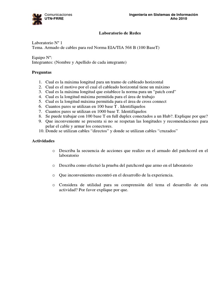 Armado de Cables de Red EIA/TIA 568 B | PDF