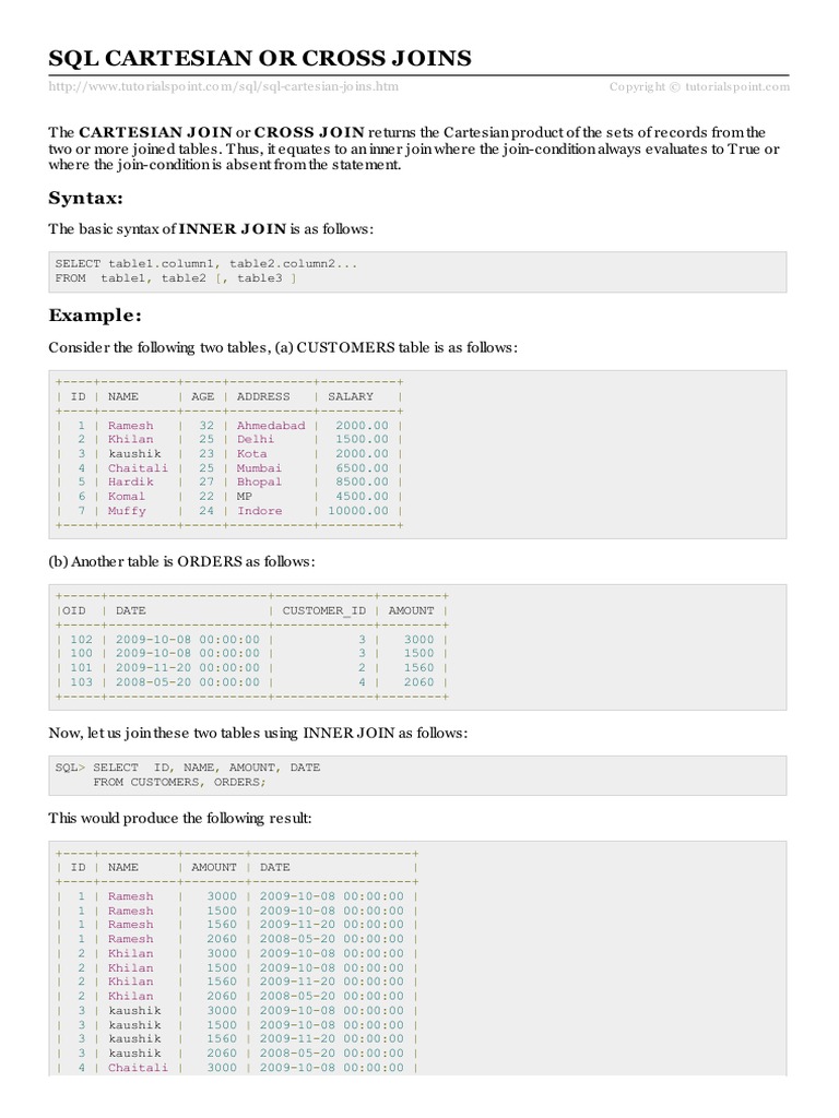 SQL Cartesian Joins | PDF