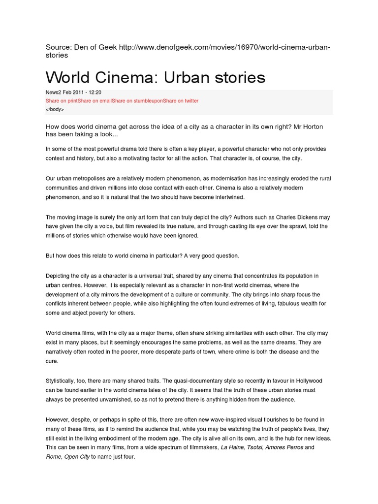 Urban Stories in World Cinema | PDF | Filmmaking