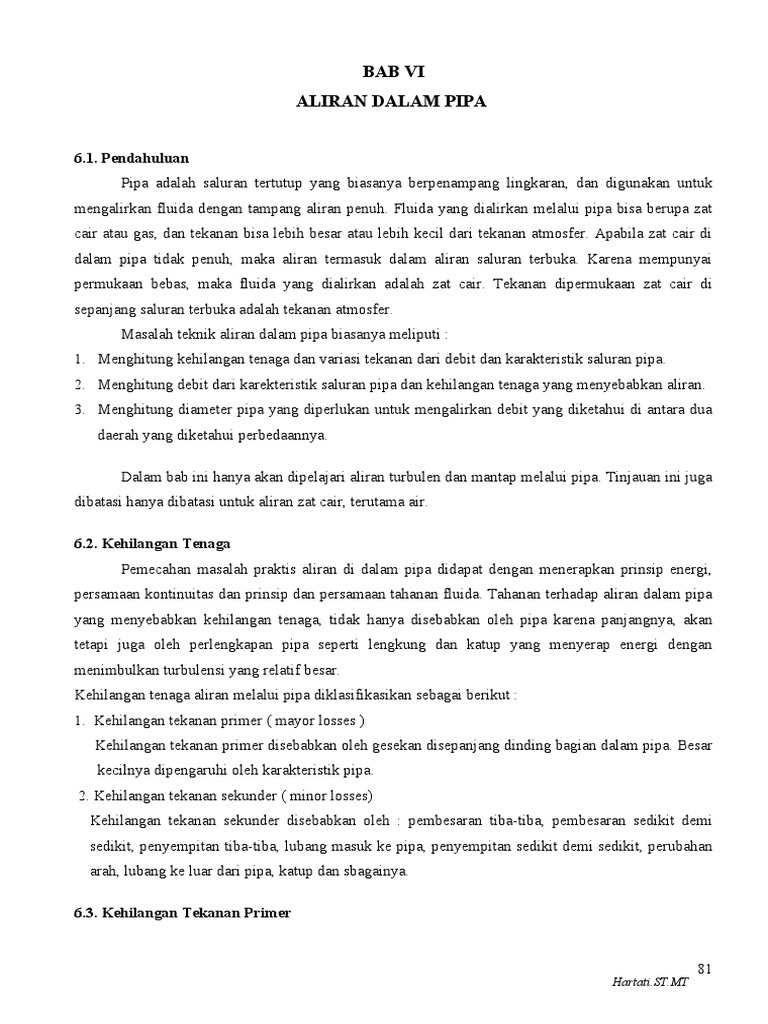 Bab Vi Aliran Dalam Pipa. | PDF