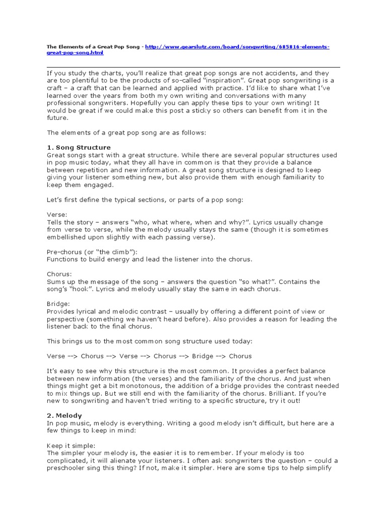 Elements of a Great Pop Song | PDF | Song Structure | Music Theory