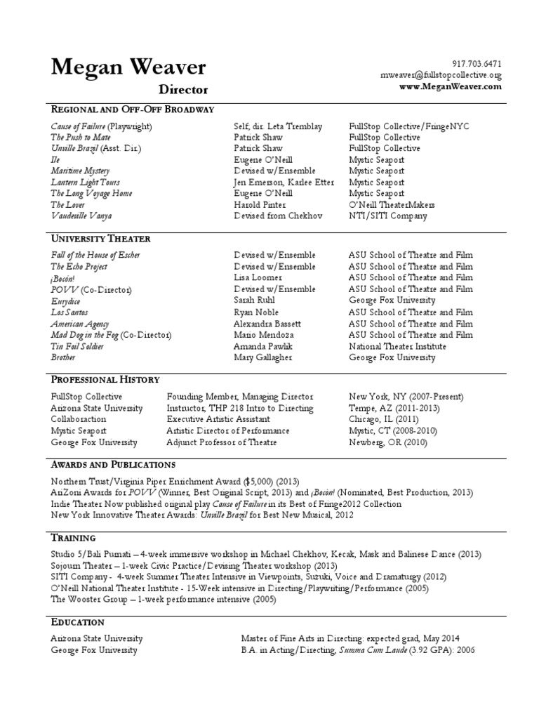 Weaver Directing Resume | PDF | Theatre | Performing Arts