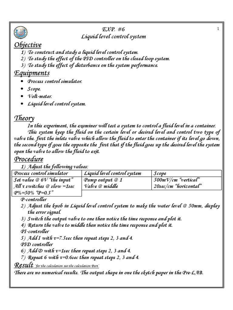 Liquid Level Control System | Download Free PDF | Control System ...