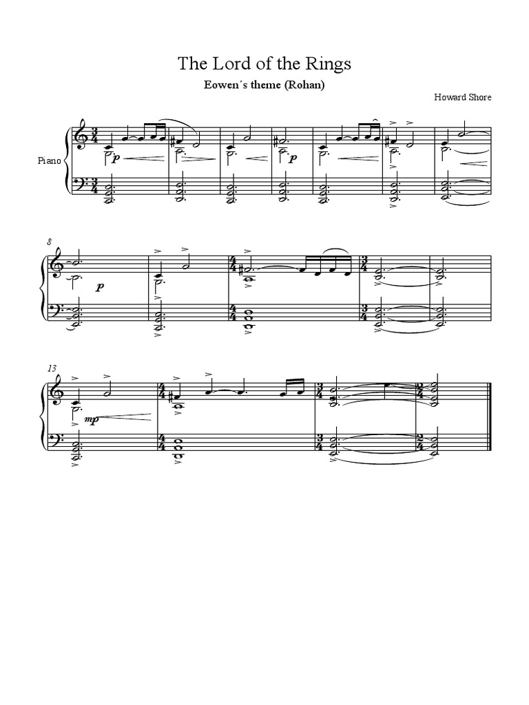 Lord of The Rings - The Two Towers - Eowyn S Theme (Rohan) - Sheet ...