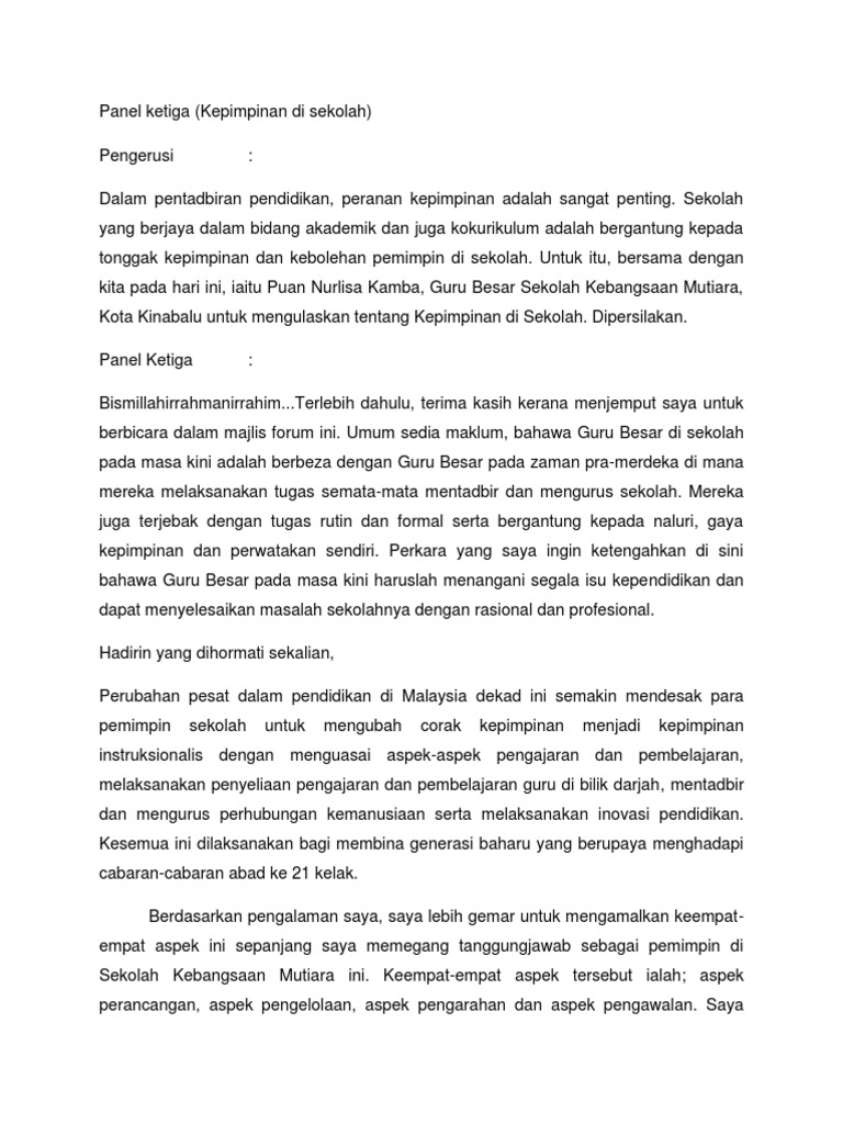 Kepimpinan Teks Forum Panel Ketiga | PDF