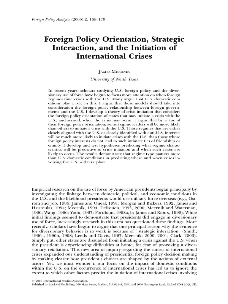 Foreign Policy Orientation, Strategic Interaction, and The Initiation ...