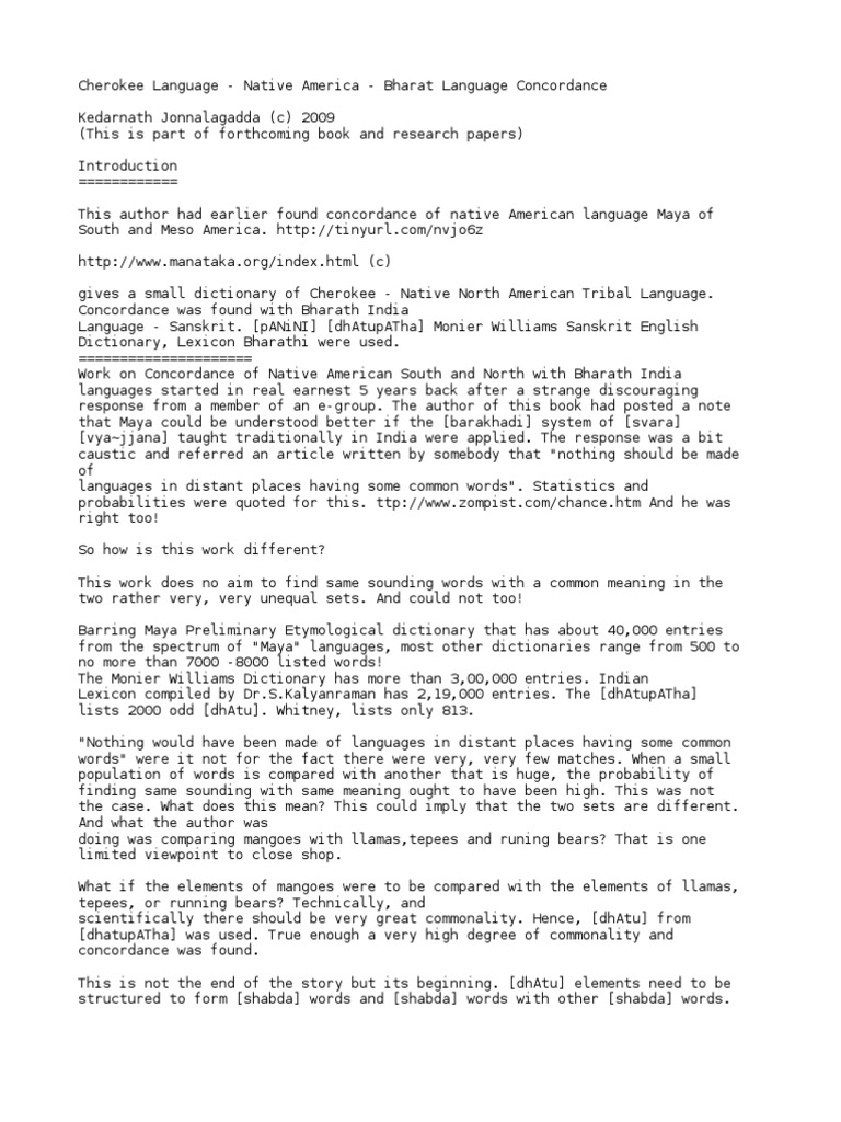 Cherokee Language - Native America - Bharat Language Concordance | PDF ...