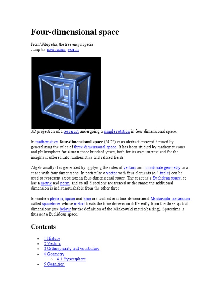 Understanding Four-Dimensional Space | PDF | Dimension | Geometric ...