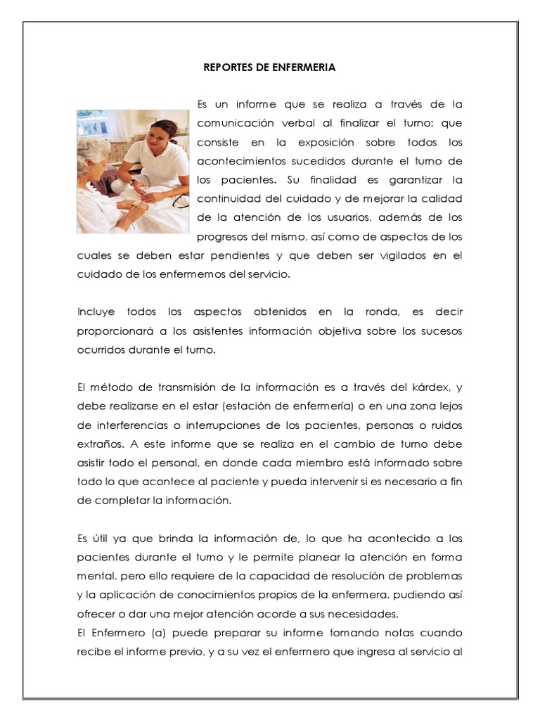 Reportes de Enfermeria | PDF | Enfermería | Información