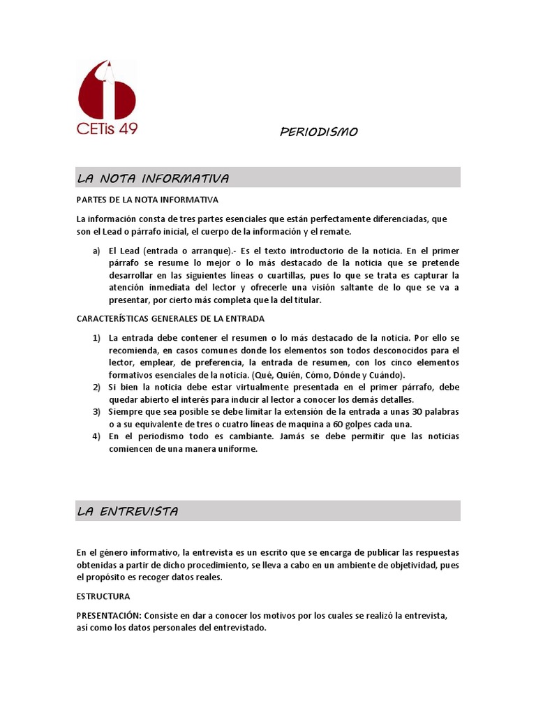 Nota Informativa, Entrevista | PDF