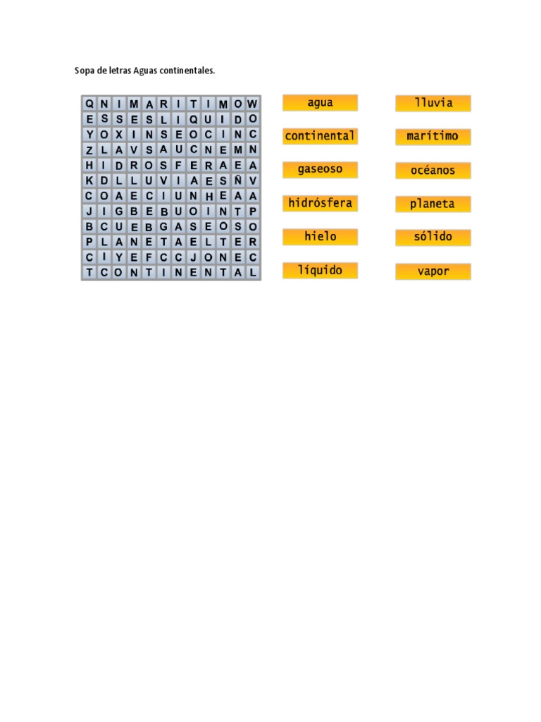 Sopa de Letras Aguas Continentales | PDF
