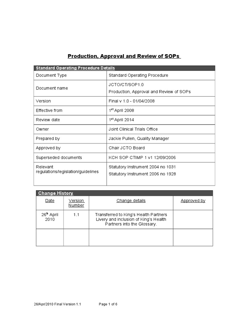 1 1 Production Review and Approval of Jcto Sops | PDF | Clinical Trial ...