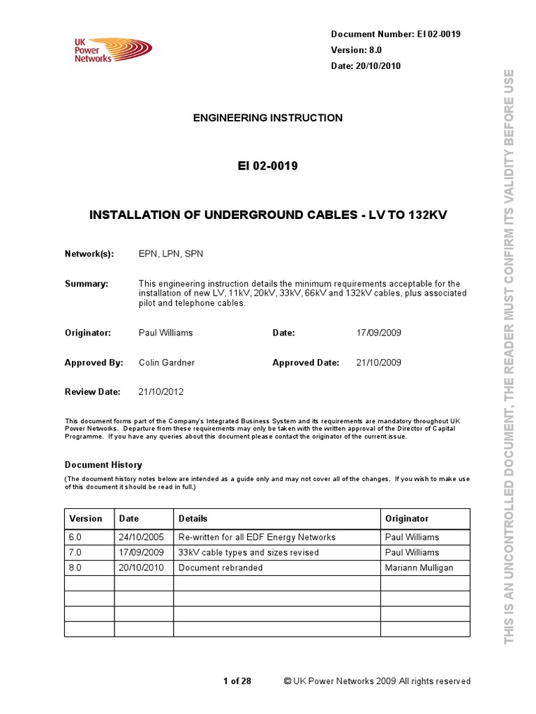 Installation Underground Cable LV | PDF | Cable | Duct (Flow)