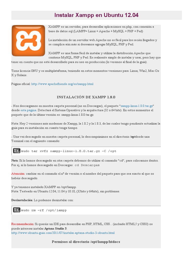 Ubuntu-Guia - Instalar Xampp en Ubuntu 12 | PDF