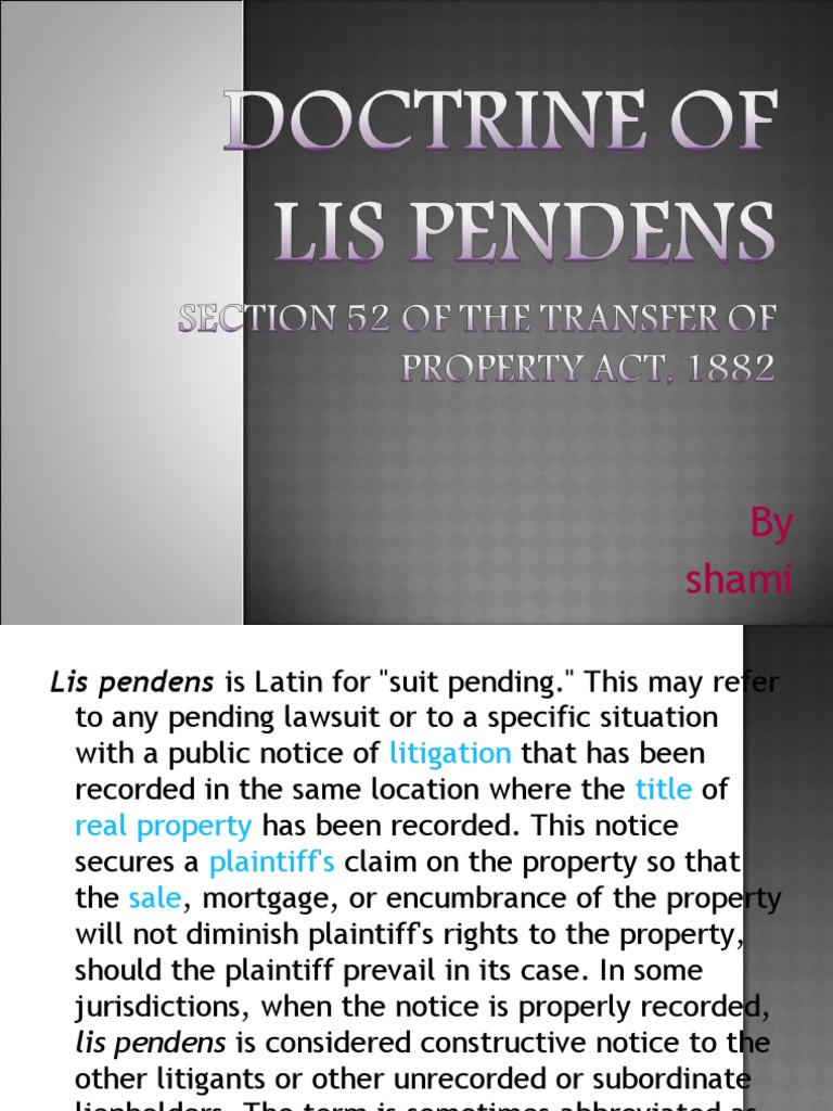 Doctrine of Lis Pendens | Download Free PDF | Property | Social ...